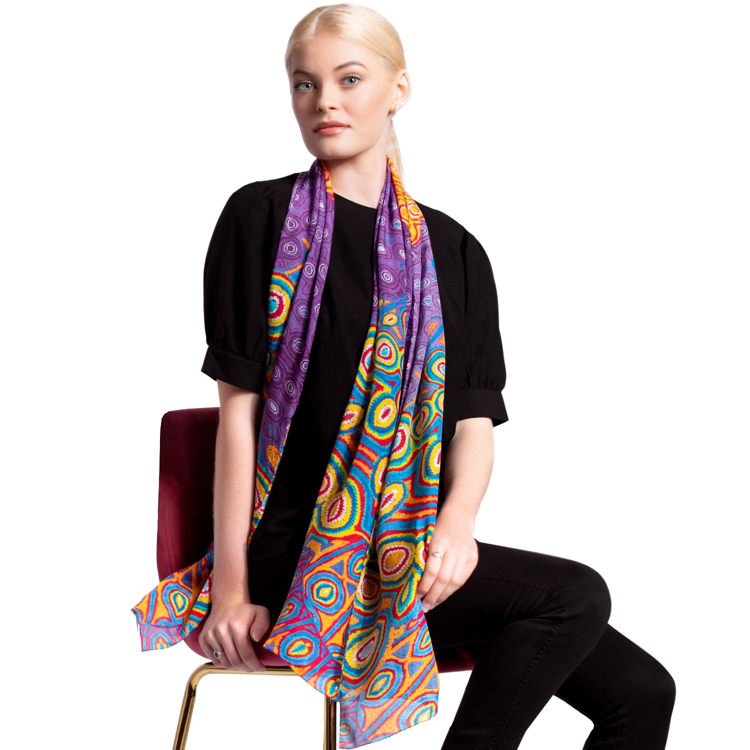 Women's Desert Rain Large Silk Scarf – Aboriginal Art Scarves- Mainie ...