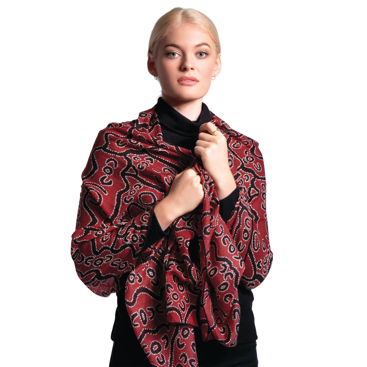 Women's Red Bark Trees Large Wool Scarf – Aboriginal Art Scarves ...